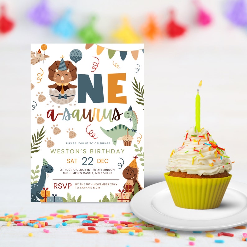 One a Saurus Birthday Invitation Template, Dino Birthday Invitations ...