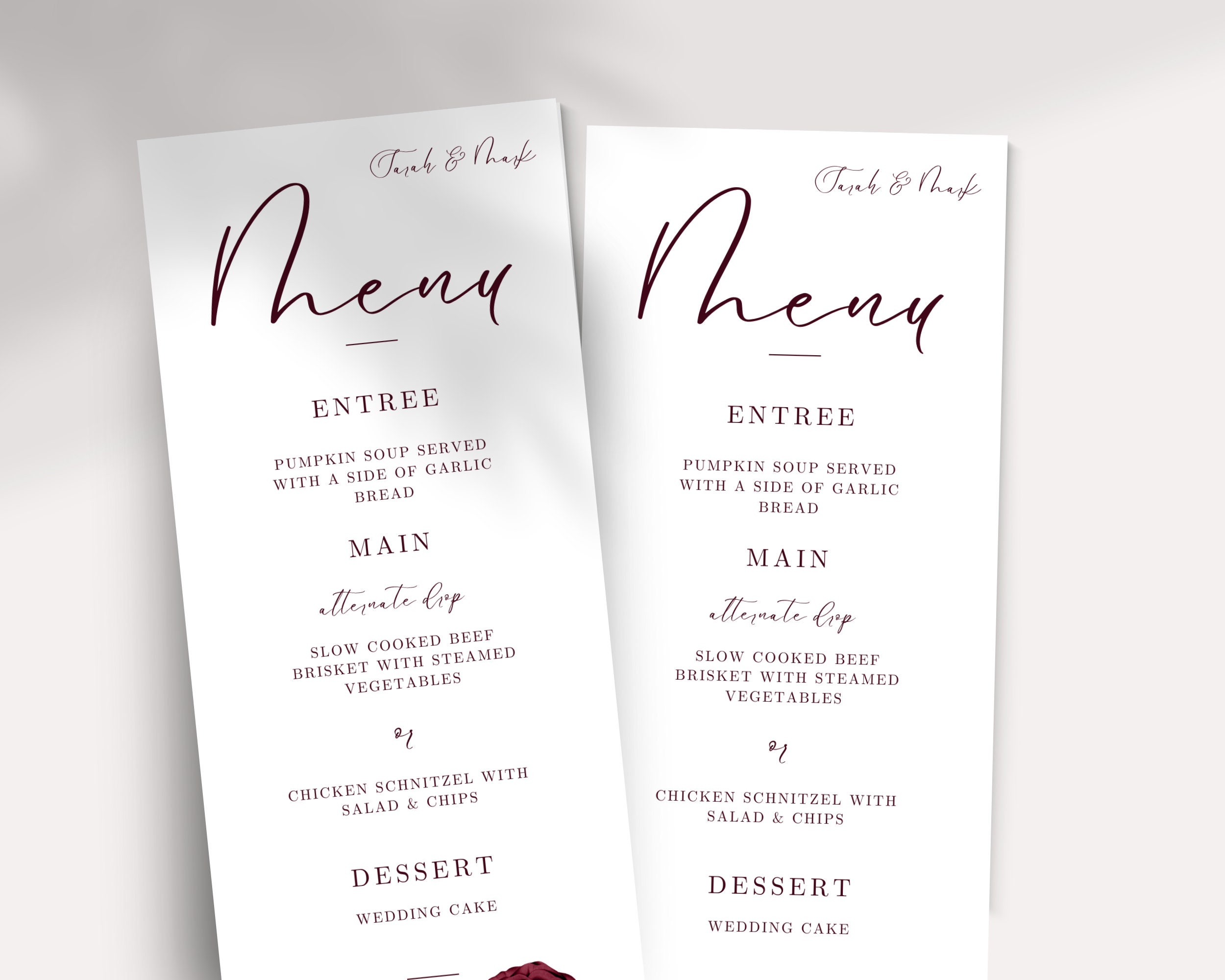 Burgundy and Gold Wedding Menu, Instant Download , Wedding Reception ...