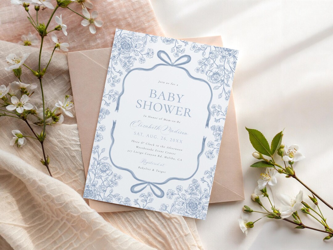 Blue Toile Baby Shower Invitation, 5x7 Invite, Printable Template ...