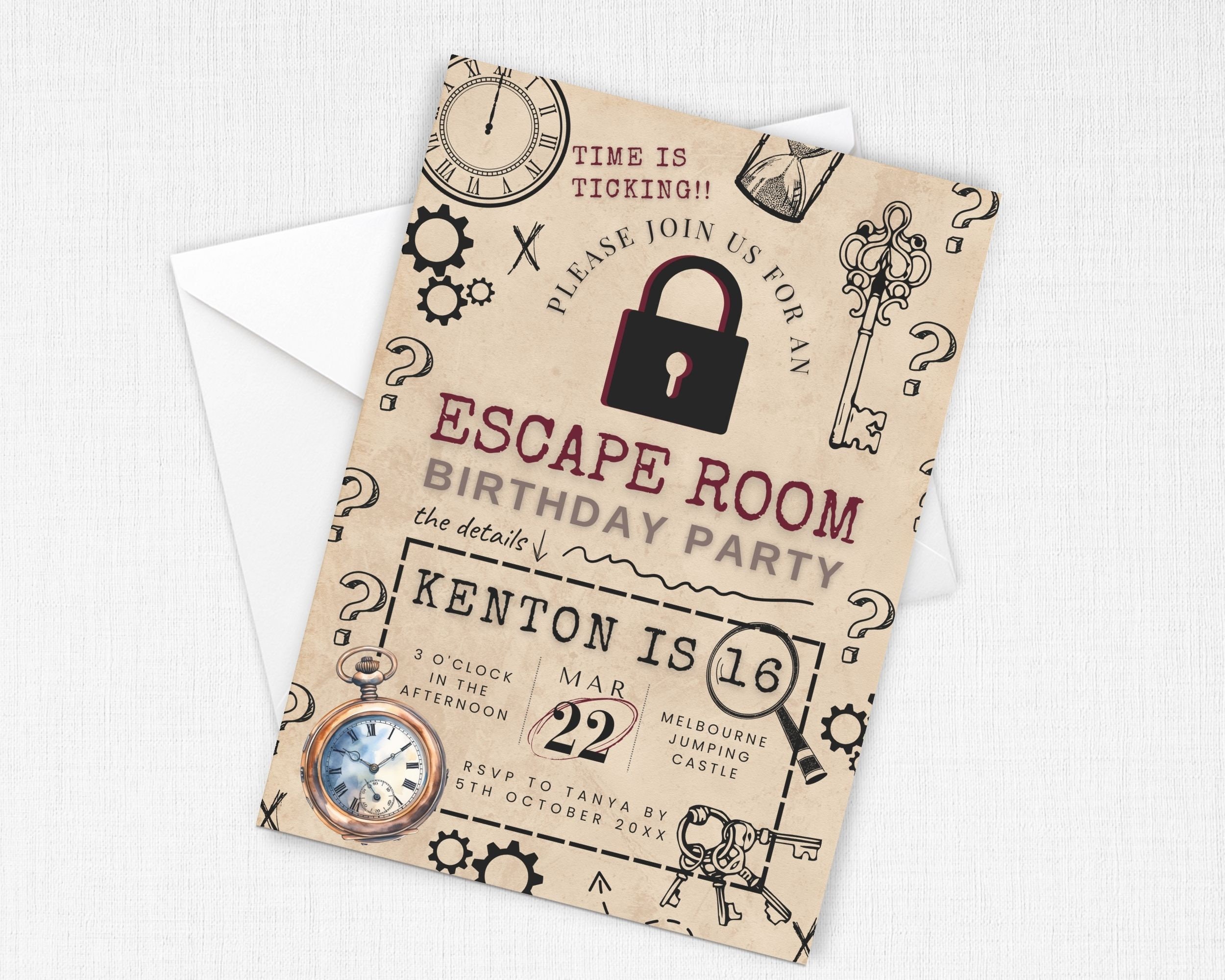 Escape Room Birthday Invite, Escape Room Printable Invitations Digital Neon Invite Mystery ...