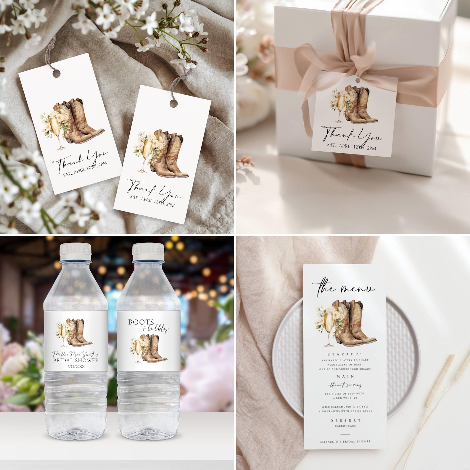Boots and Bubbly Wedding Shower Bundle, Boots and Bubbly Bridal Shower ...