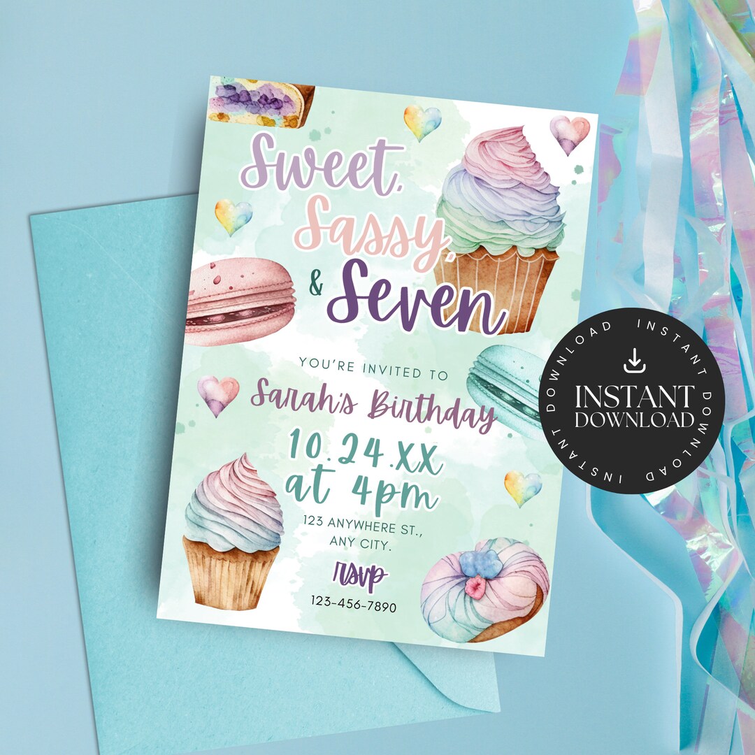 Sweet Sassy and Seven Birthday Invite, Sweet Sassy and Seven Birthday ...
