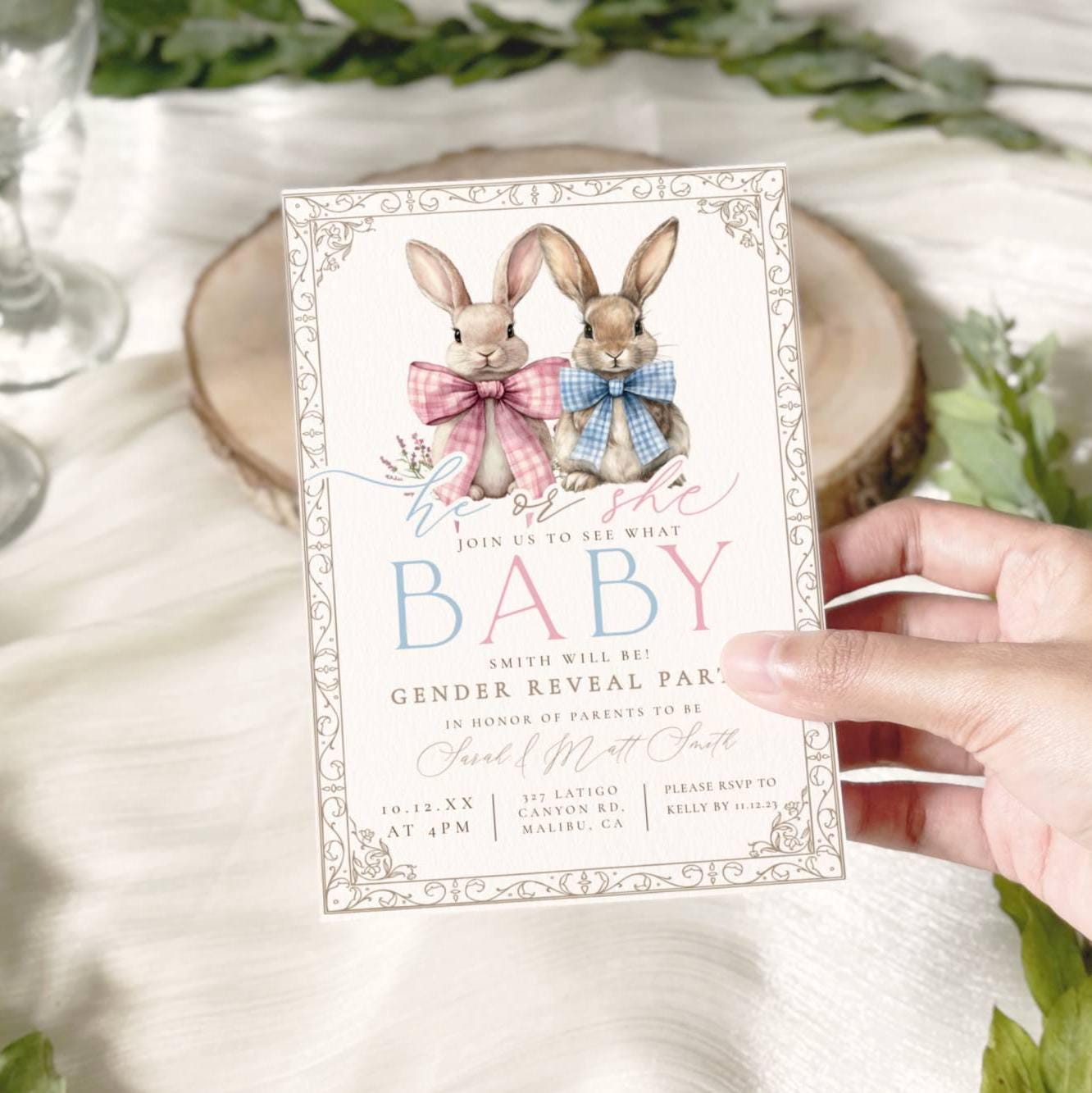 Gender Reveal Invite Digital Blue Bunny - Personalized Gender Reveal ...