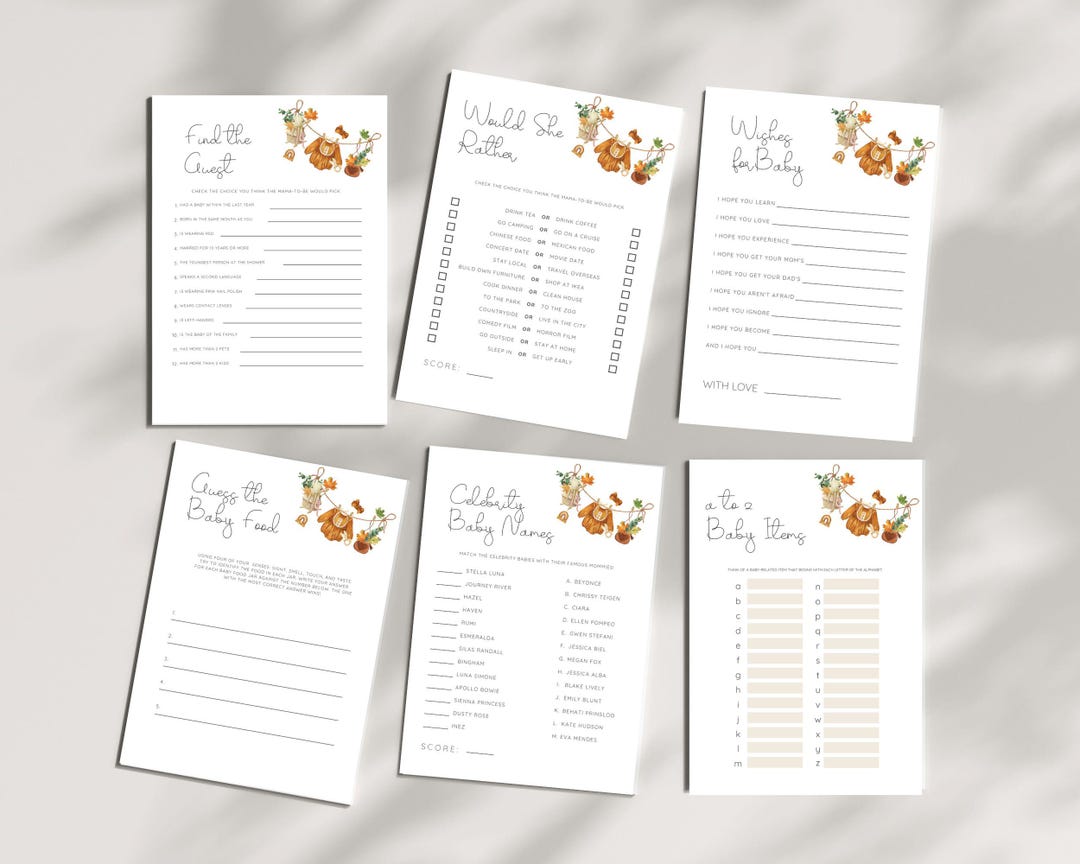 Girl Fall Clothesline Baby Shower Games, Fall Baby Shower Games ...