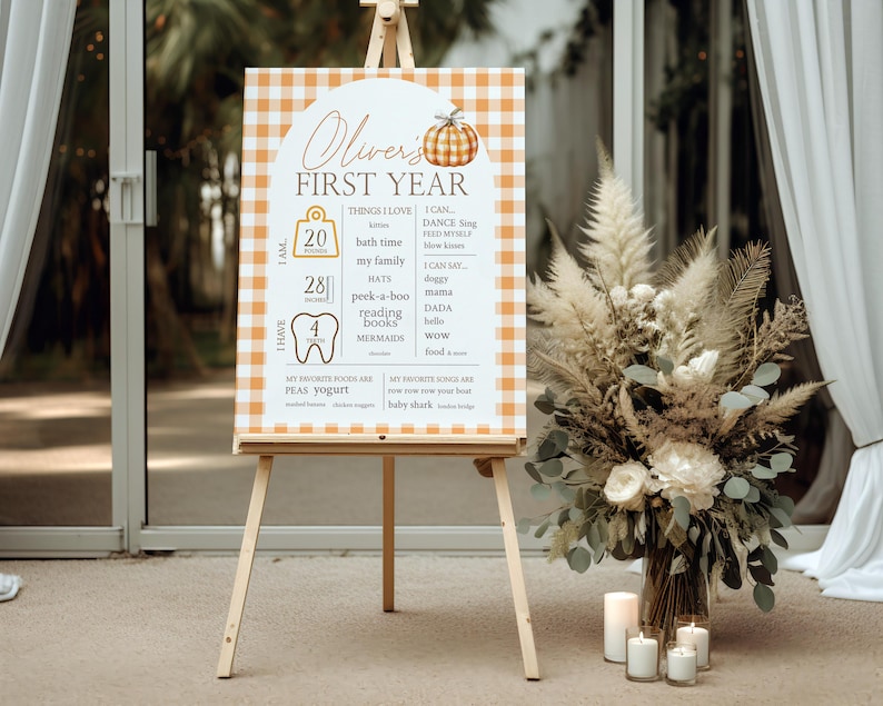 Orange Gingham Pumpkin Milestone Board - Editable Milestone Sign ...