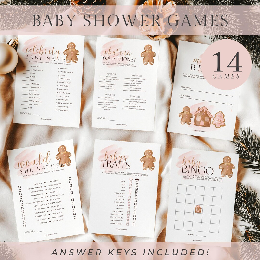 Pink Gingerbread Cookie Shower Games Pink | Baby Shower Game Bundle ...