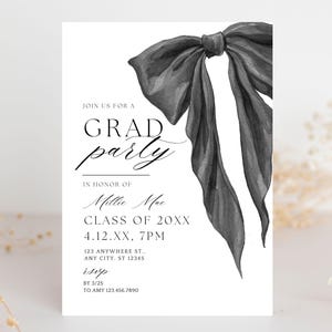 Black Bow Graduation Invitation - Editable - Graduation Invite ...