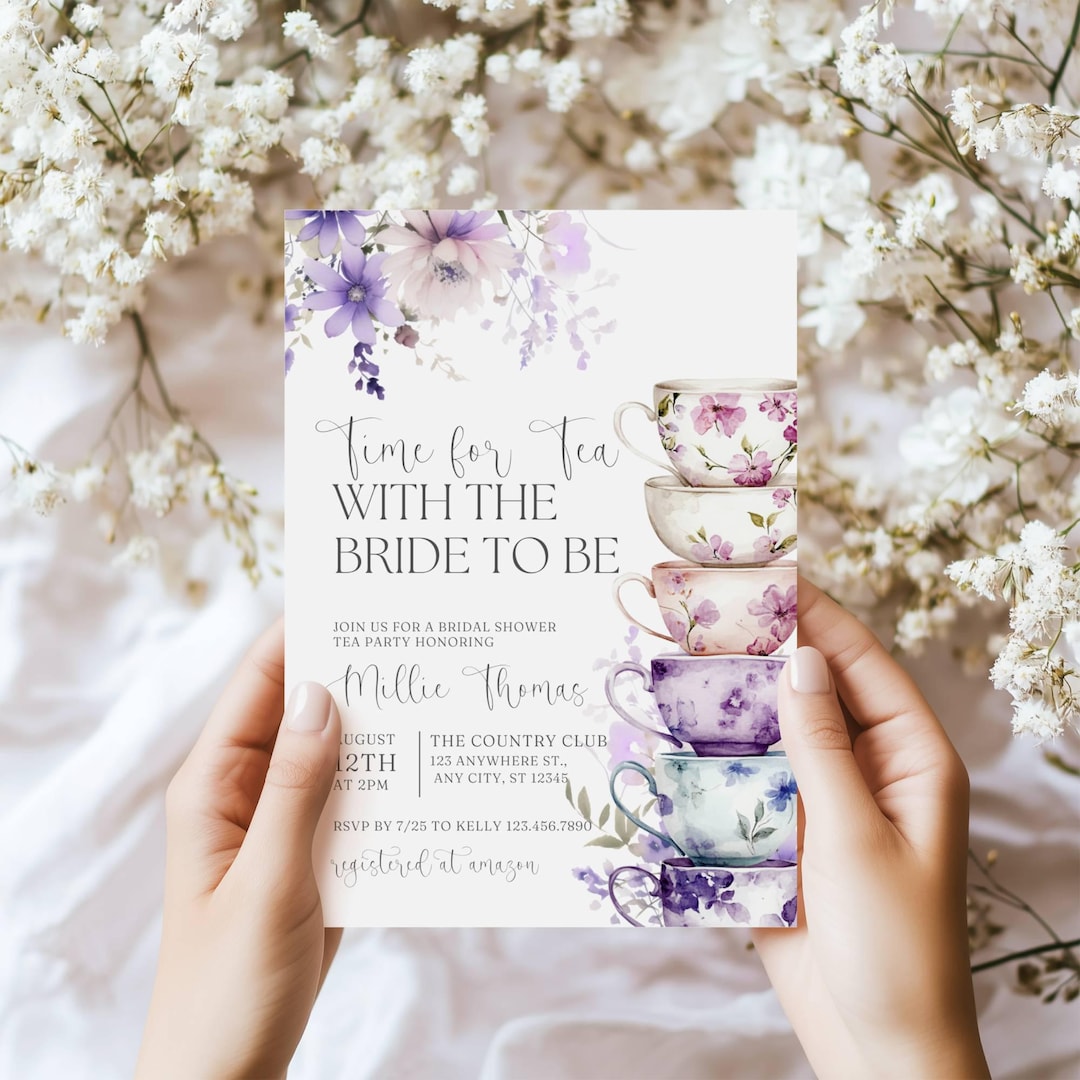 Purple Tea Party Bridal Shower Invitation - Purple Tea Party - Modern ...