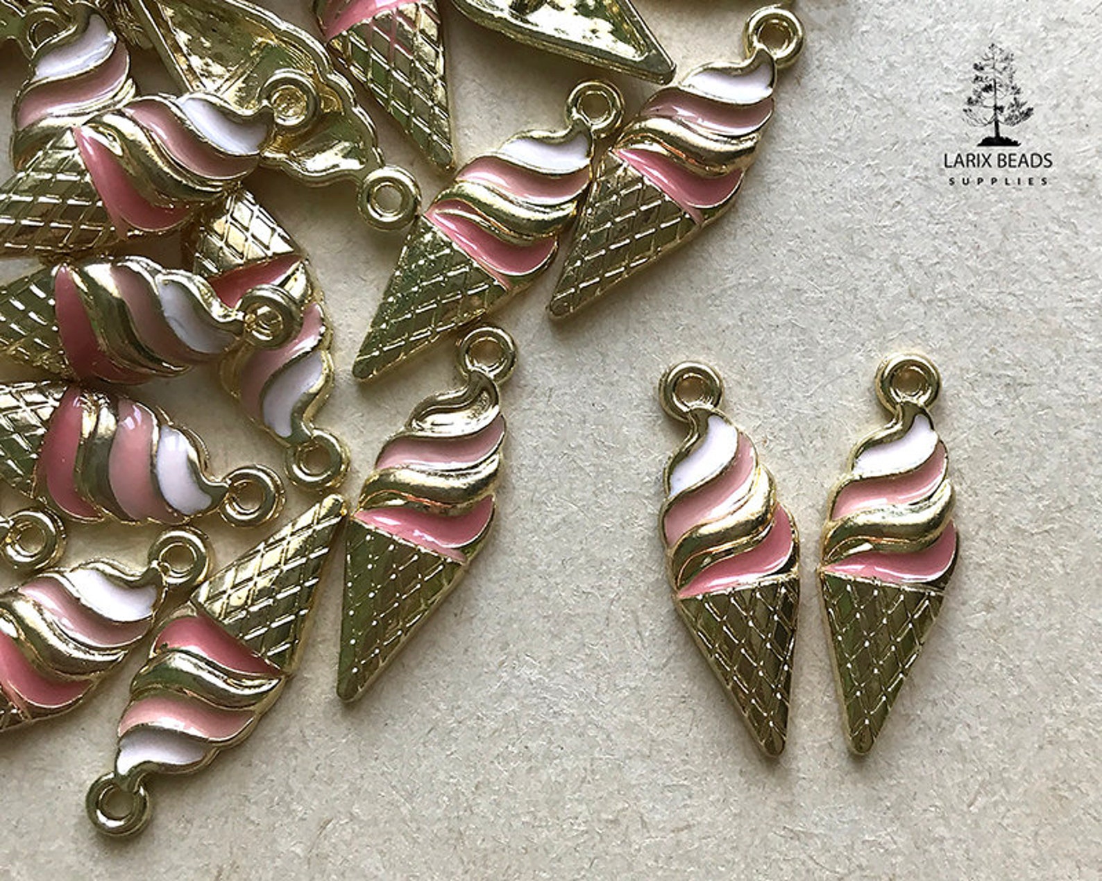 Ice Cream Charms Pink White Gold Ice Cream Pendants Enamel | Etsy