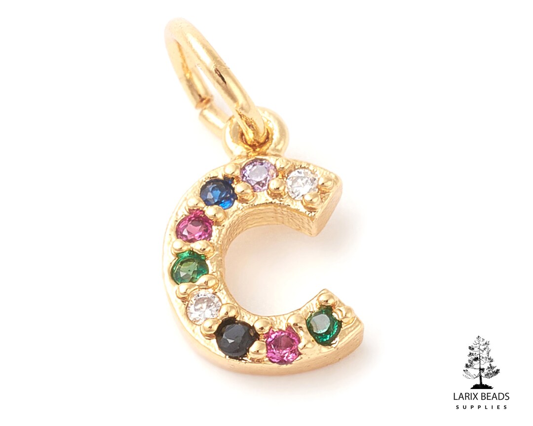 Tiny Letter C Charm, Alphabet Charms, Micro Pave Letter Charms, Initial ...