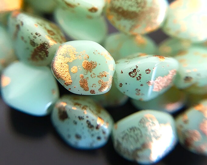 30 Mint Green Pinch Beads With Gold Finish, Czech Glass Beads, Small ...