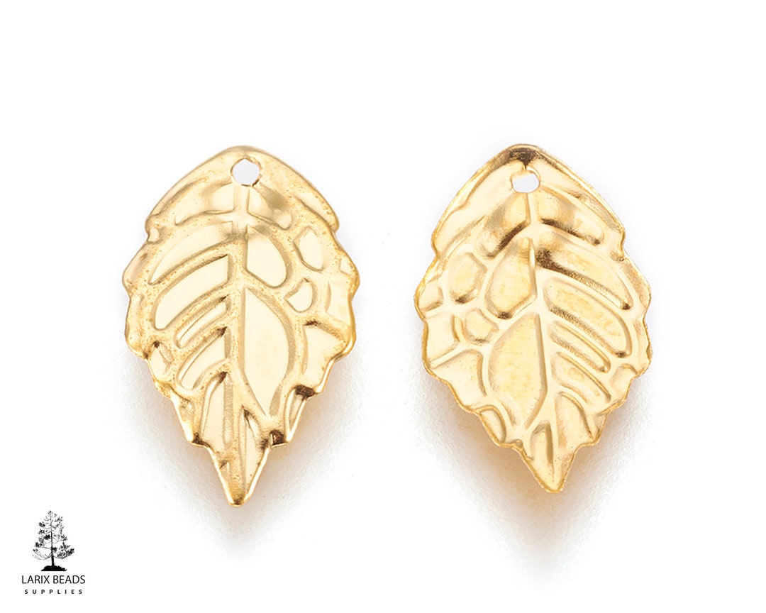Mini Leaf Charms, Small Gold Leaf Pendants, Earring Charms, Mini Leaf ...