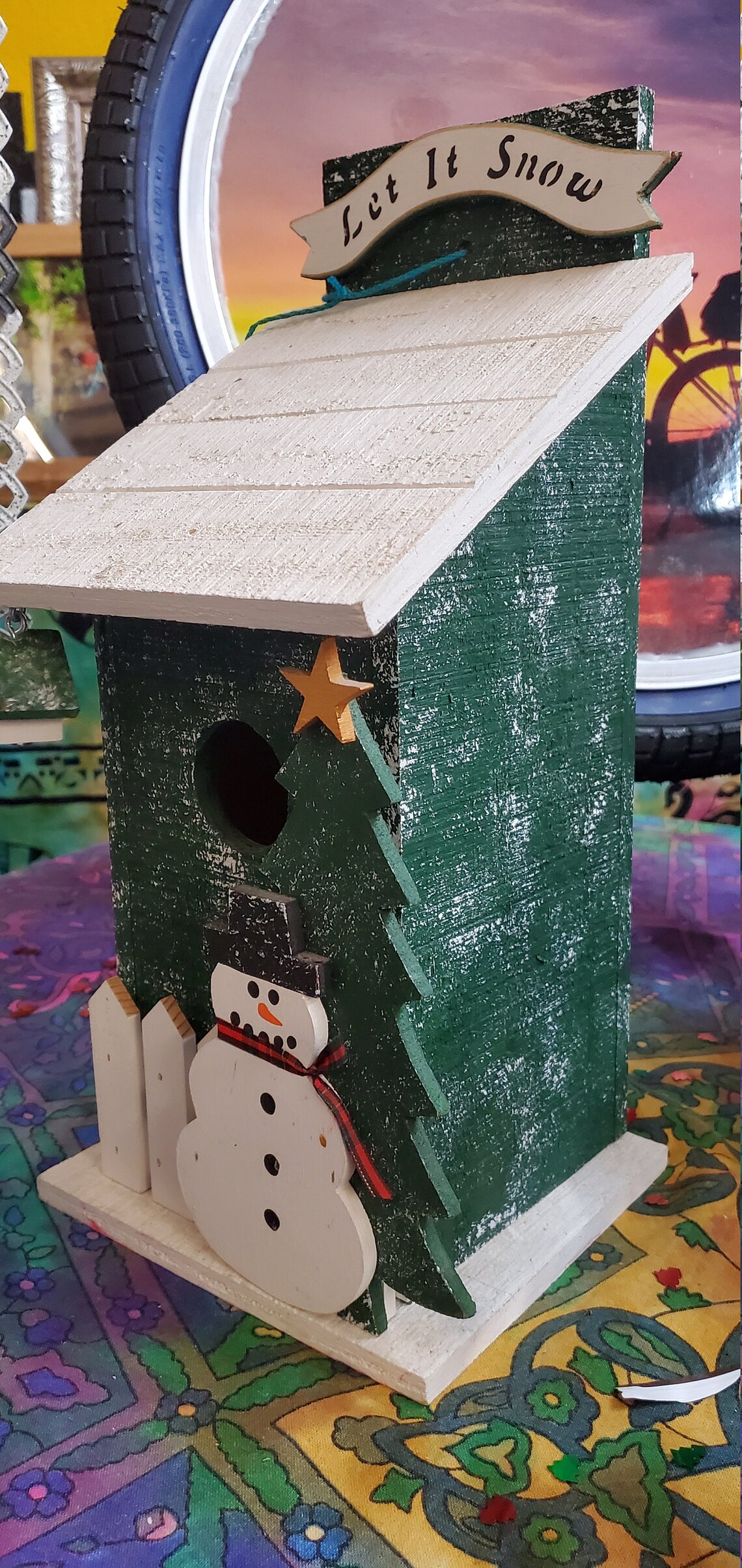 Winter Scene Birdhouse With Snowman - Etsy
