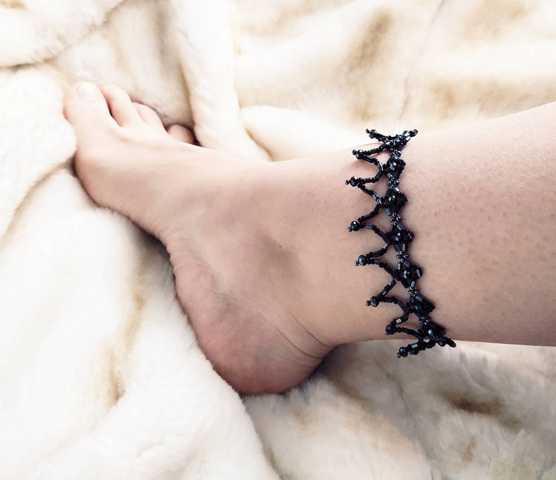 Black Gothic Anklet.black Goth Anklet.black Beach Anklet.gothic Jewelry ...