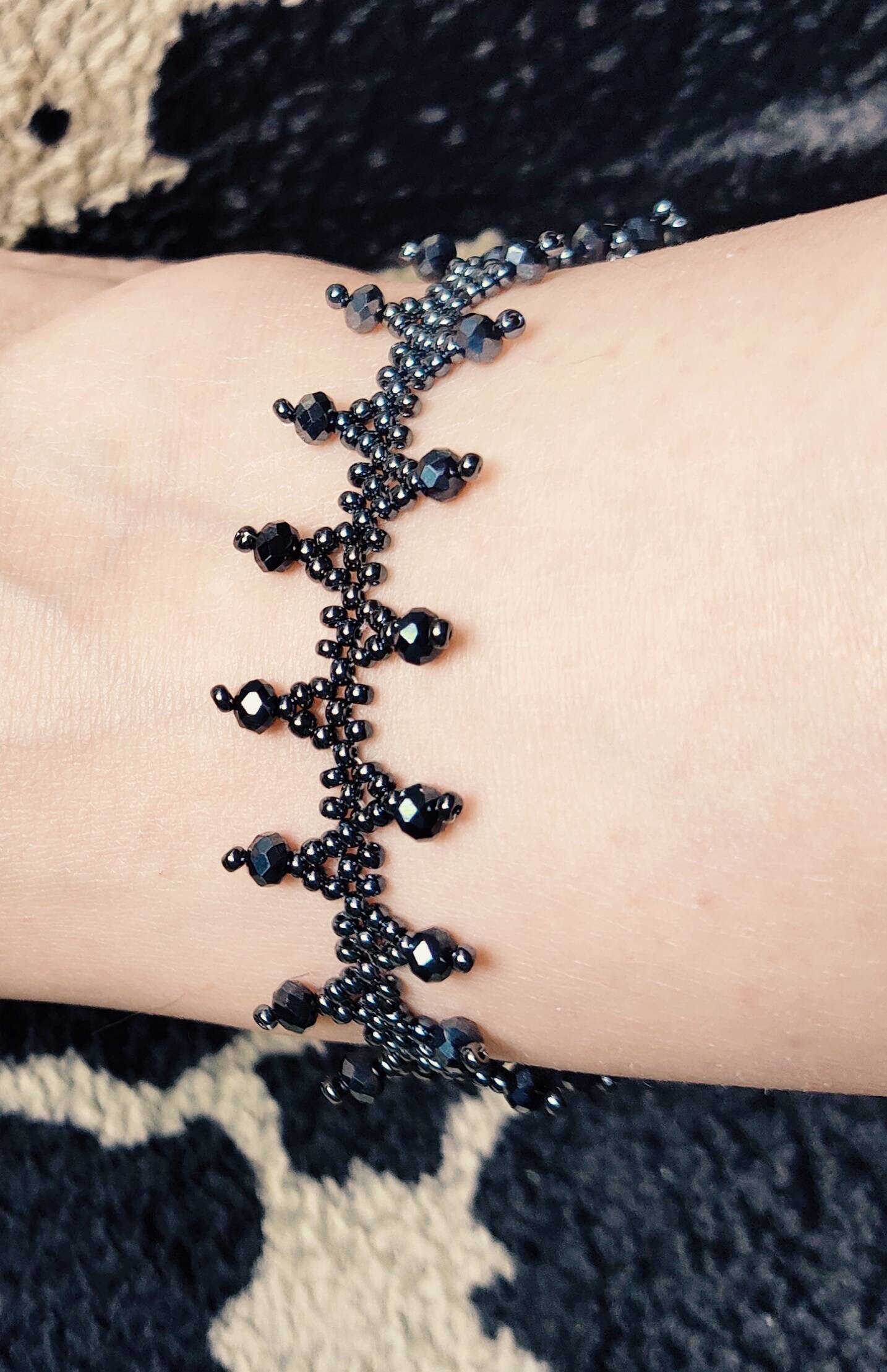 Black Beaded Anklet. Gothic Anklet. Goth Anklet. Black Beach Anklet ...