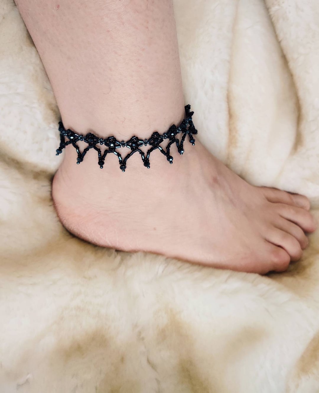 Black Seed Beads & Crystal Anklet: Gothic Beach Jewelry - Etsy