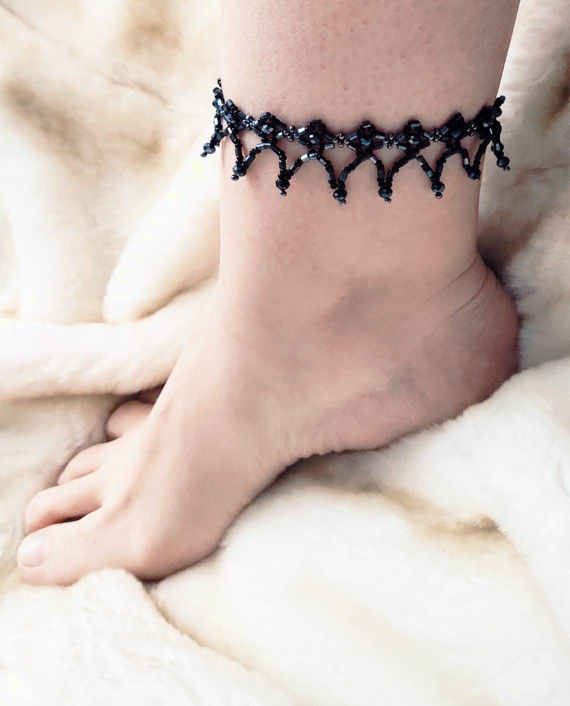 Black Gothic Anklet.black Goth Anklet.black Beach Anklet.gothic Jewelry ...