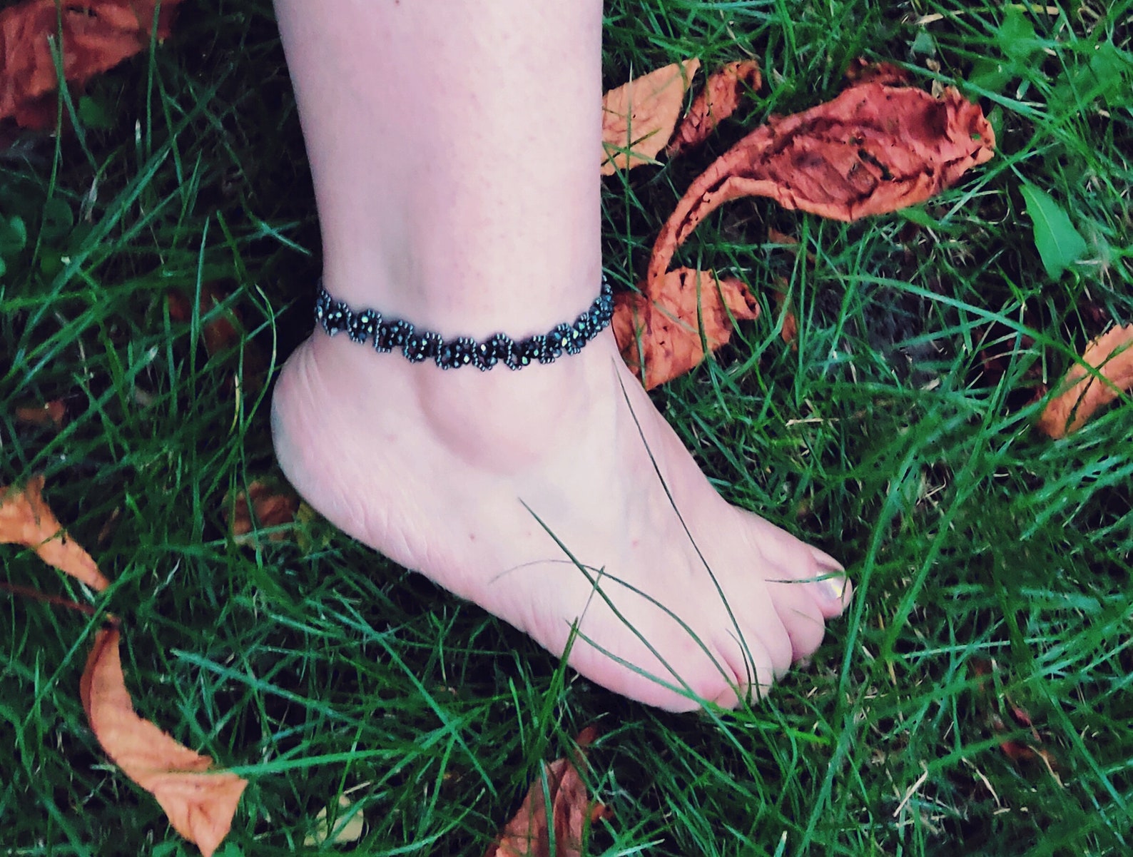 Black Gothic Anklet. Black Goth Anklet.tattoo Anklet. Black Beach ...
