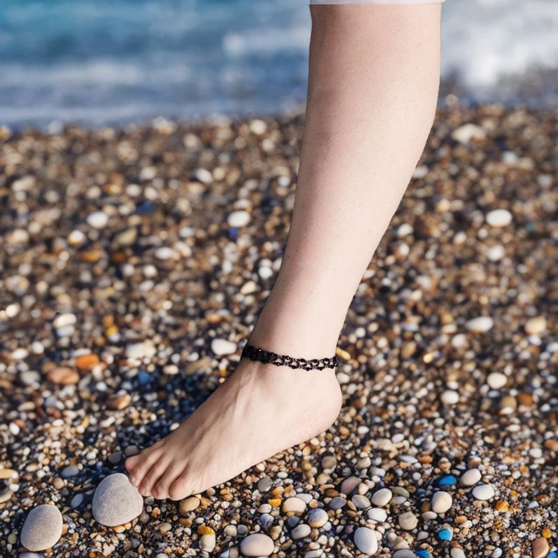 Black Gothic Anklet.black Beaded Anklet.goth Anklet Beads. - Etsy