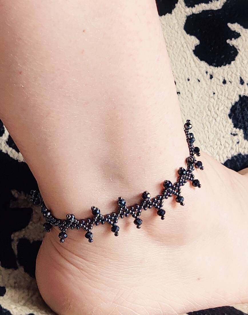 Black Beaded Anklet. Gothic Anklet. Goth Anklet. Black Beach - Etsy