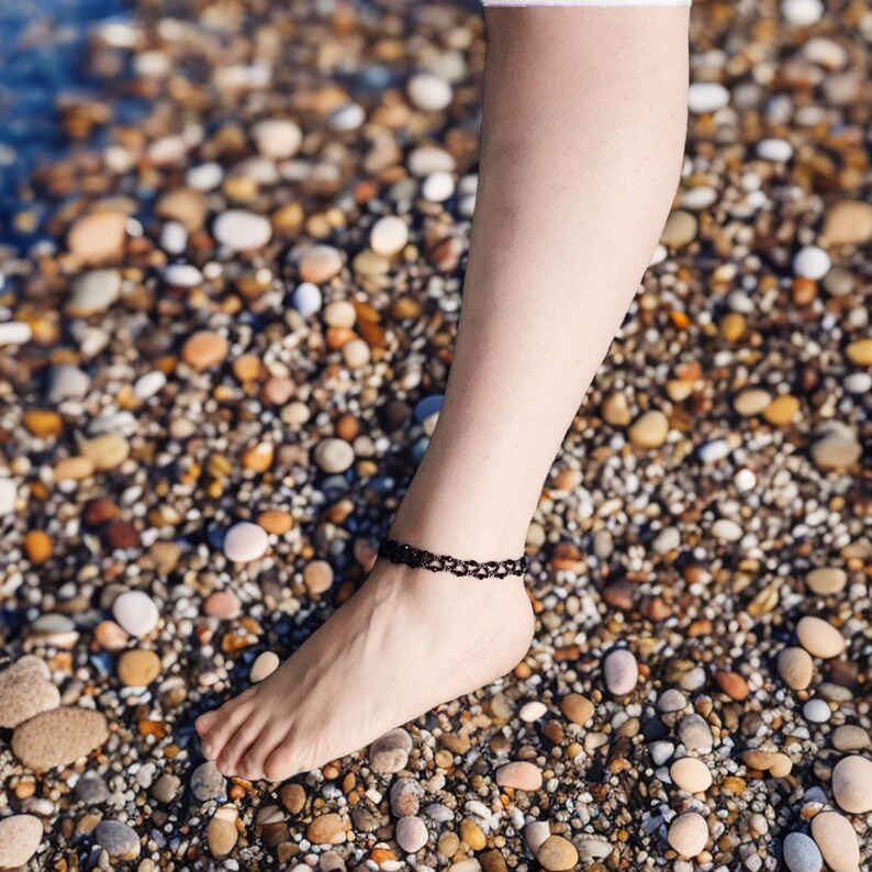 Black Gothic Anklet.black Beaded Anklet.goth Anklet Beads. - Etsy