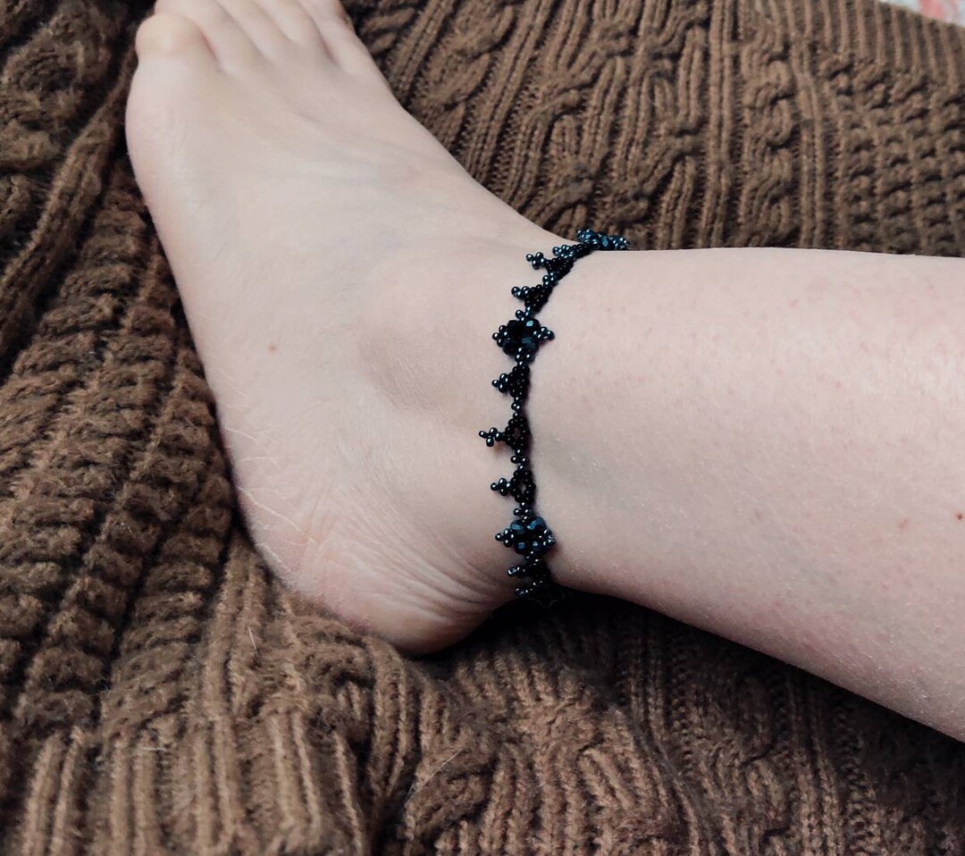 Black Beaded Anklet: Gothic Crystal Seed Bead Jewelry. - Etsy