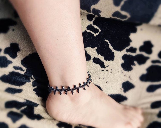 Black Beaded Anklet. Gothic Anklet. Goth Anklet. Black Beach - Etsy