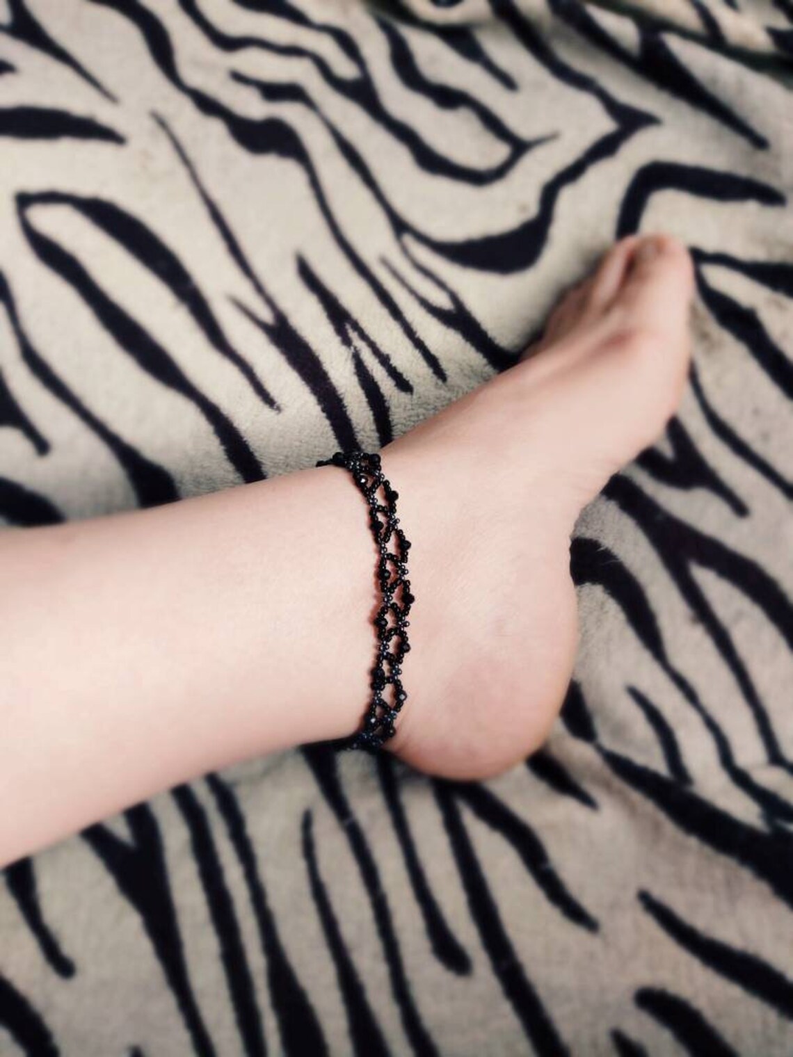 Black Gothic Anklet.black Beaded Anklet.goth Anklet Beads. - Etsy