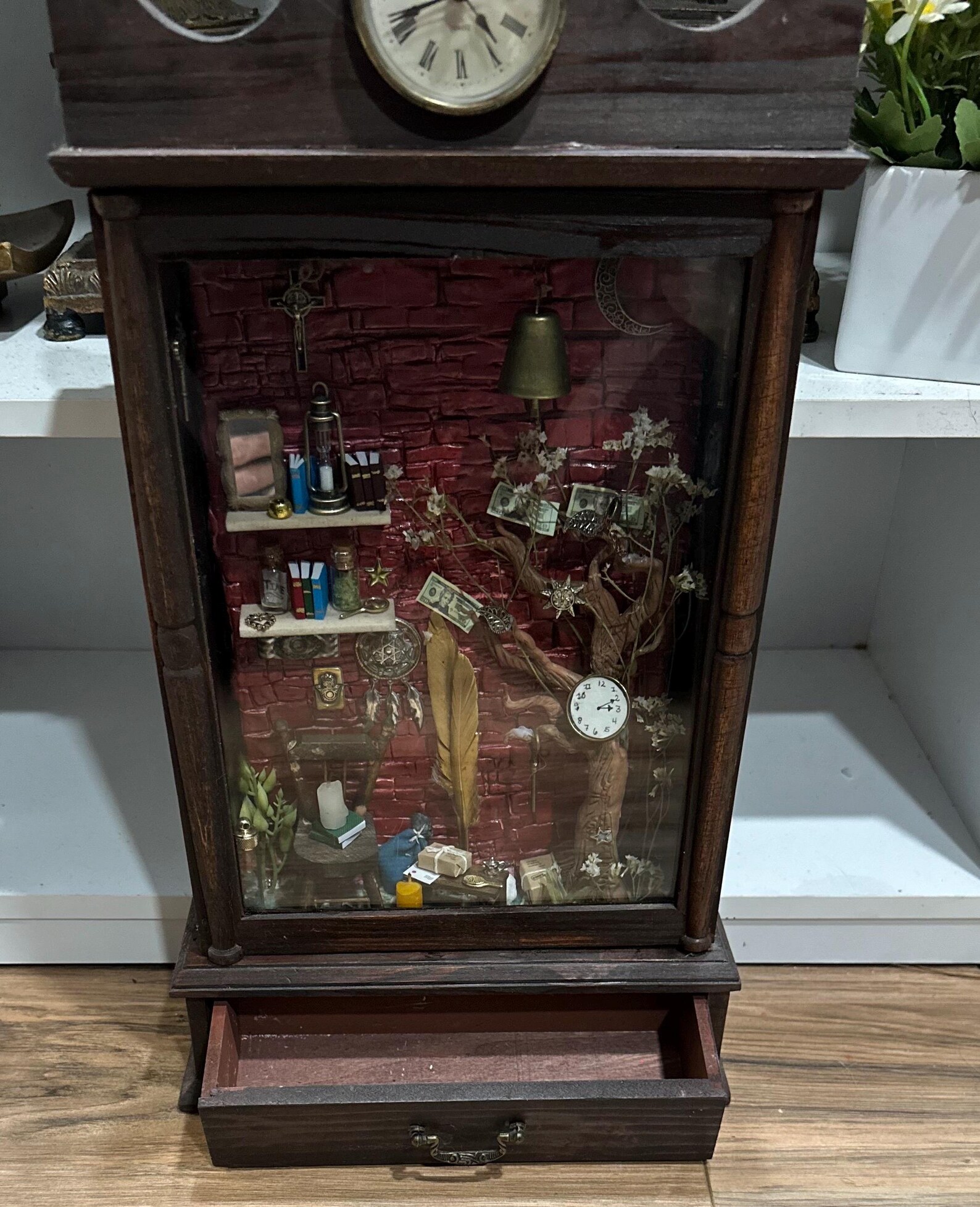 Enchanted Clock Shadow Box Mystical Miniature Curio Cabinet of Random ...