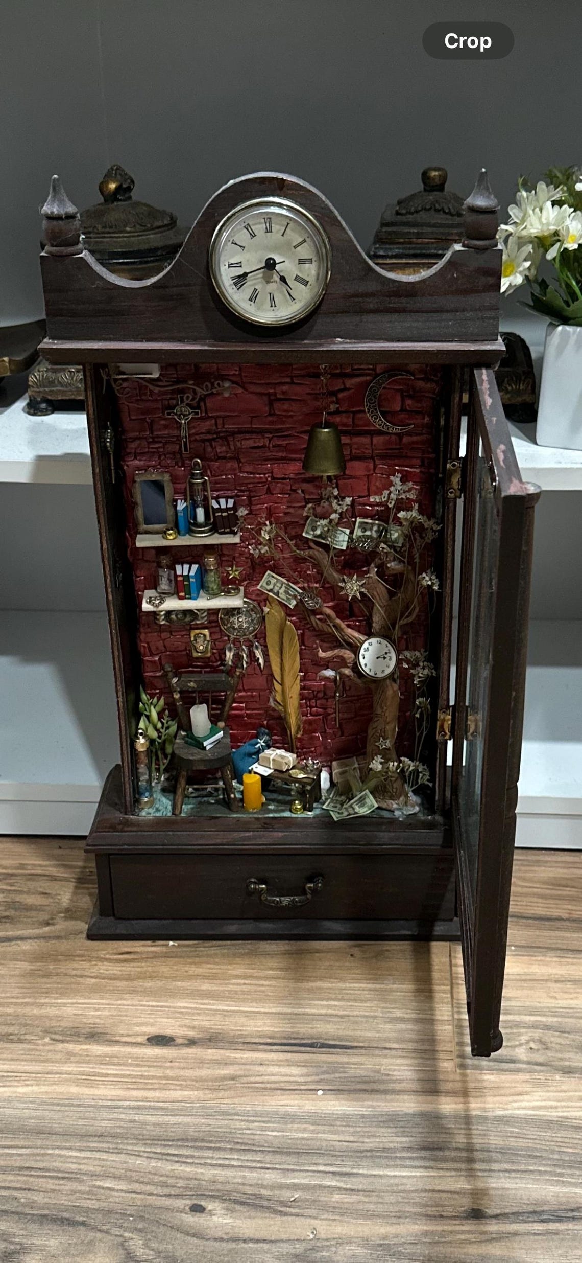 Enchanted Clock Shadow Box Mystical Miniature Curio Cabinet of Random ...