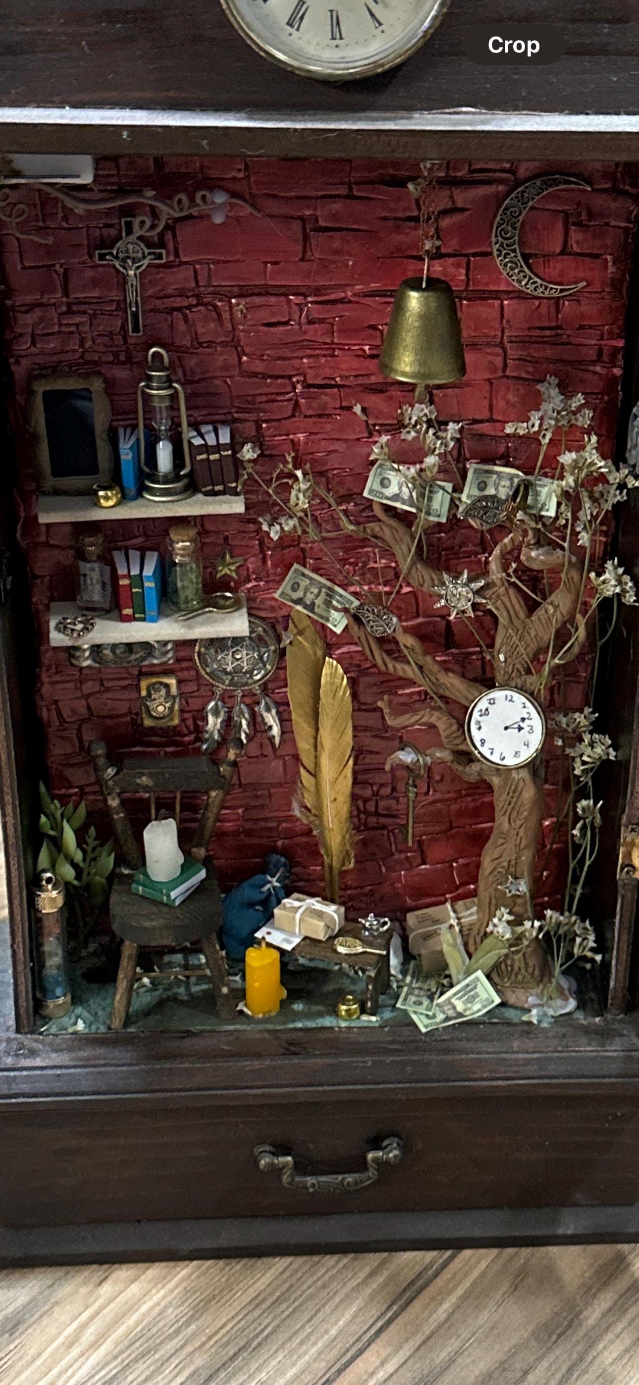 Enchanted Clock Shadow Box Mystical Miniature Curio Cabinet of Random ...