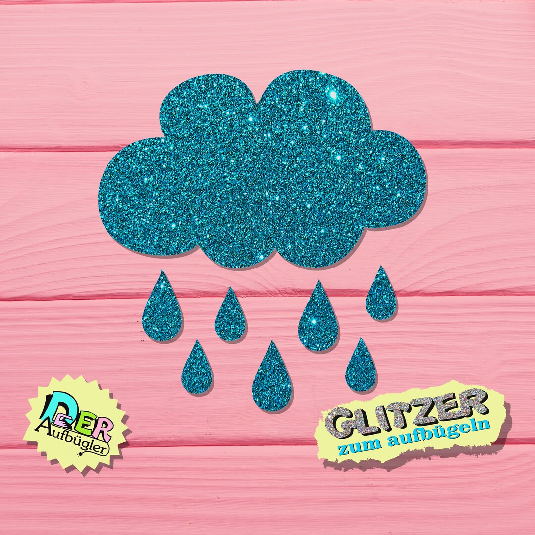Iron-on Cloud With Raindrops, Iron-on Rain Cloud in 33 Glitter Colors ...