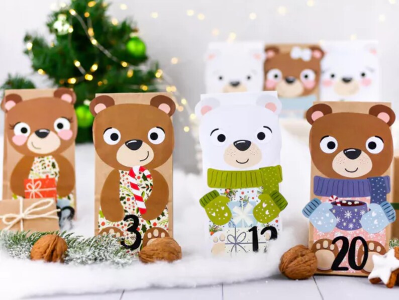 Advent Calendar for Crafting Bear Bags Stickers Made in Germany - Etsy
