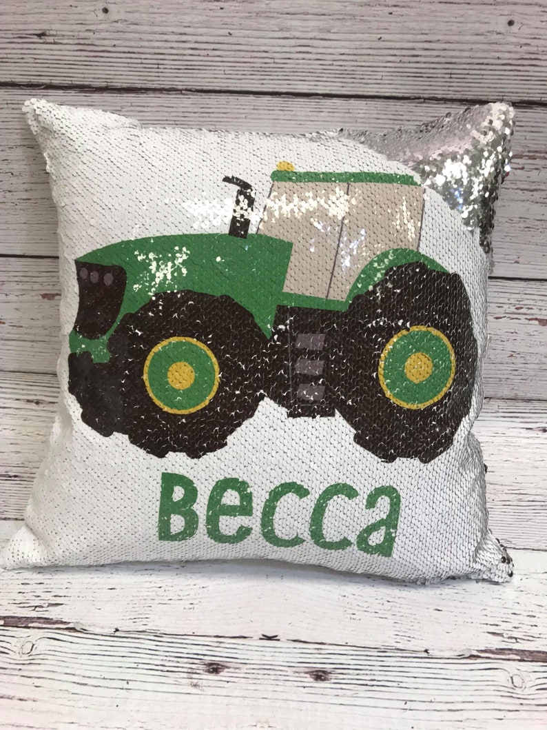 Tractor Sequin Pillow Personalized Tractor Mermaid Sequins | Etsy