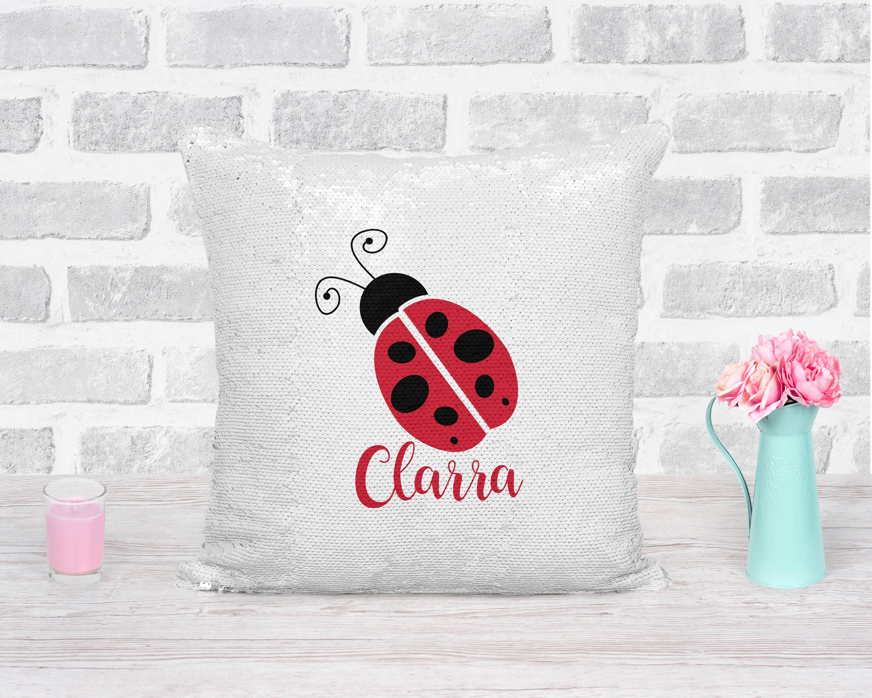 Ladybug Sequin Pillow Personalized Ladybug Mermaid Sequins | Etsy
