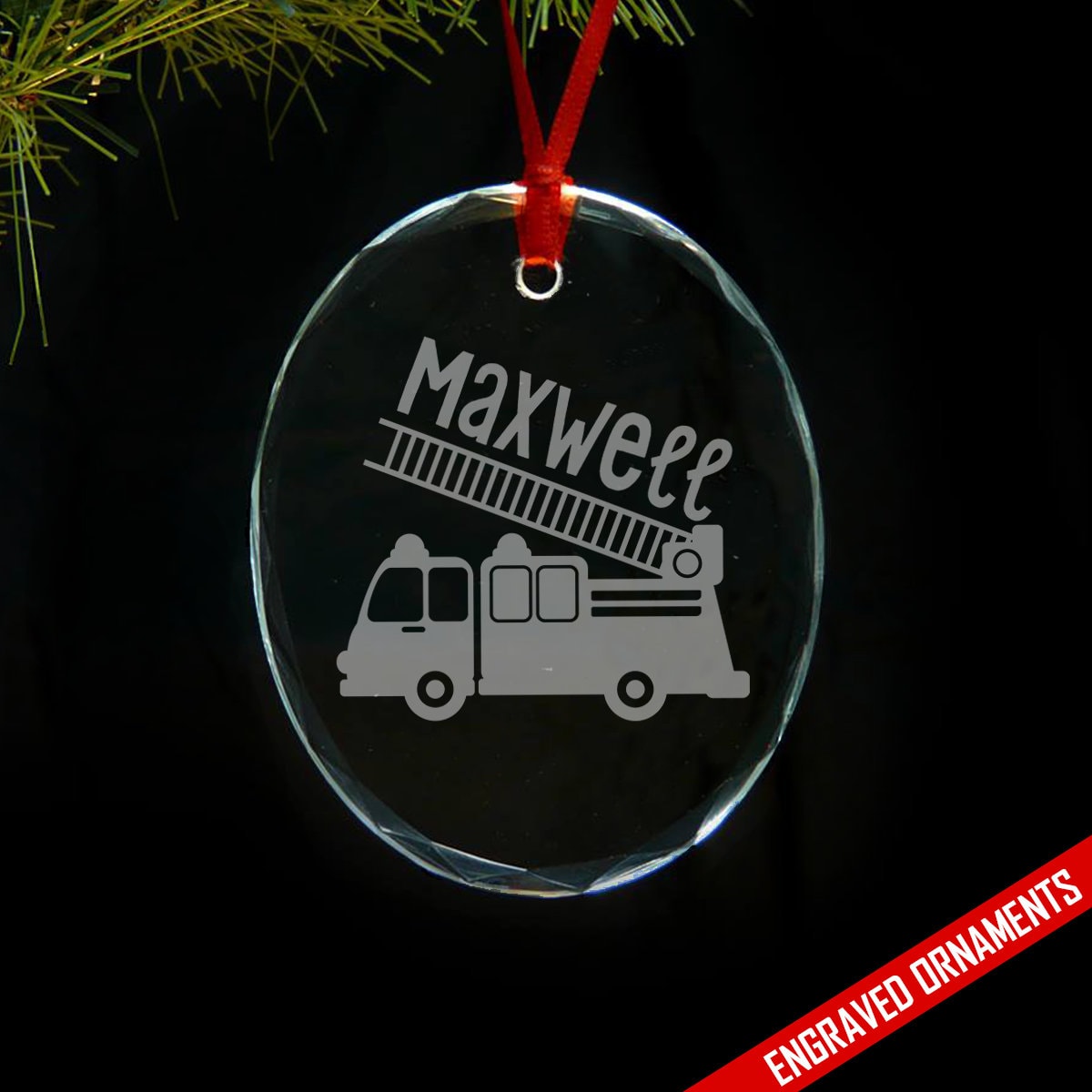 Firetruck Personalized Laser Engraved Glass Ornament - Etsy