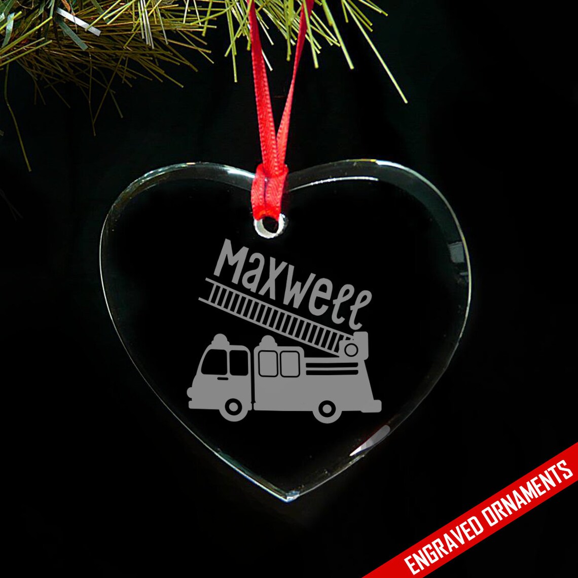 Firetruck Personalized Laser Engraved Glass Ornament - Etsy