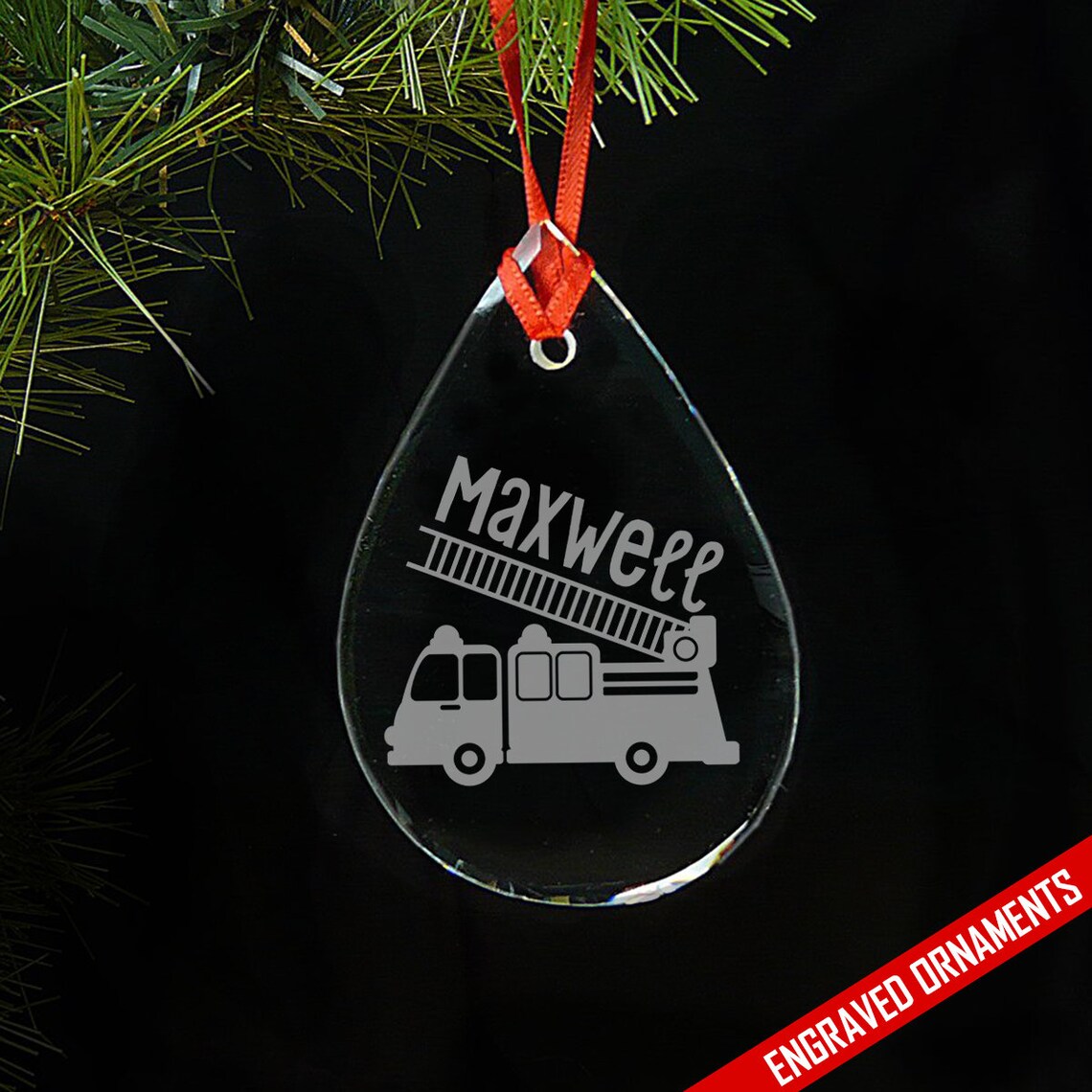 Firetruck Personalized Laser Engraved Glass Ornament - Etsy