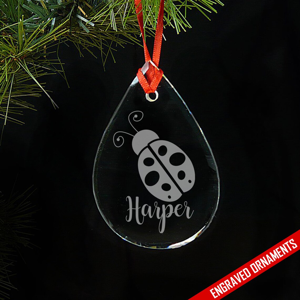 Ladybug Personalized Laser Engraved Glass Ornament - Etsy
