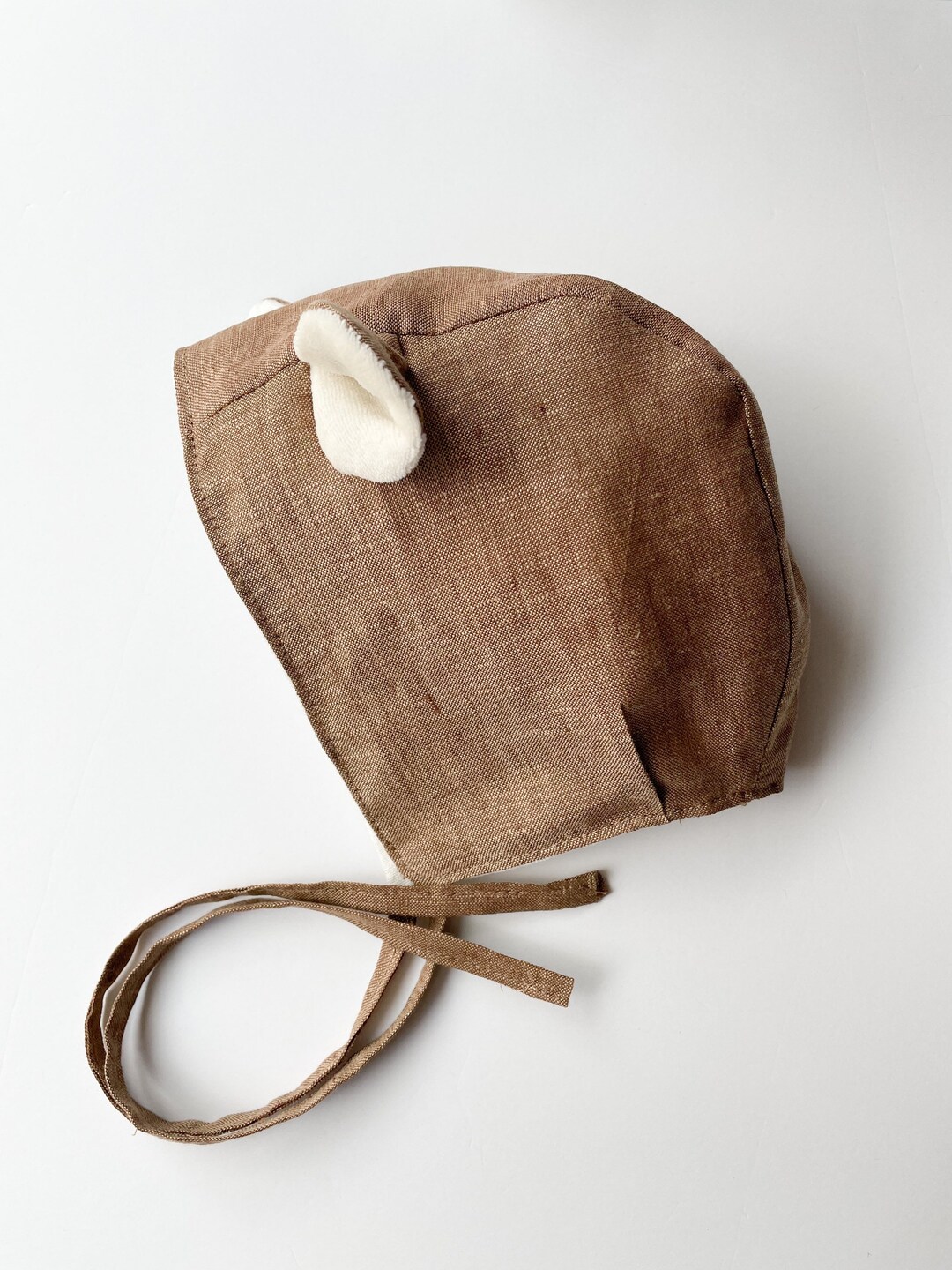 Handmade Linen Baby Bear Bonnet: Chestnut Cotton Ears - Etsy