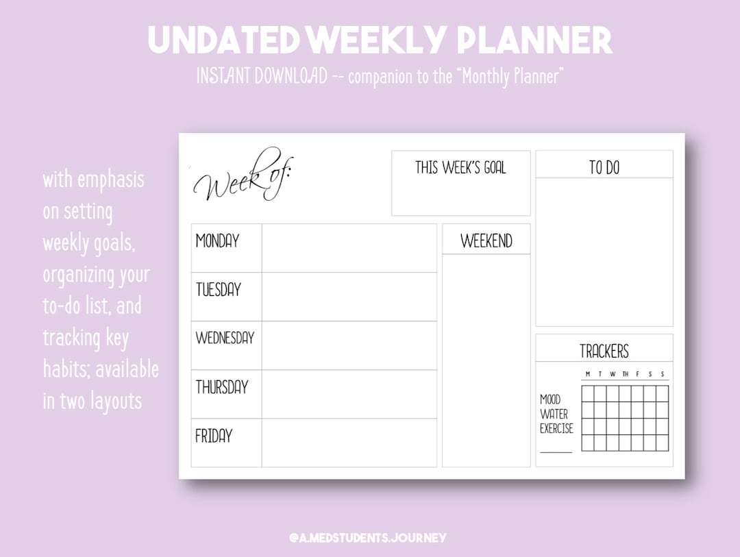 Minimalist Undated Weekly Planner Downloadable or Printable for Life ...