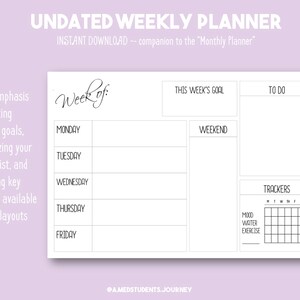 Minimalist Undated Weekly Planner Downloadable or Printable for Life ...