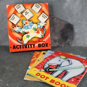 RARE! Antique 1937 Activity Box Book Set | Coloring, Riddles, Dot to ...