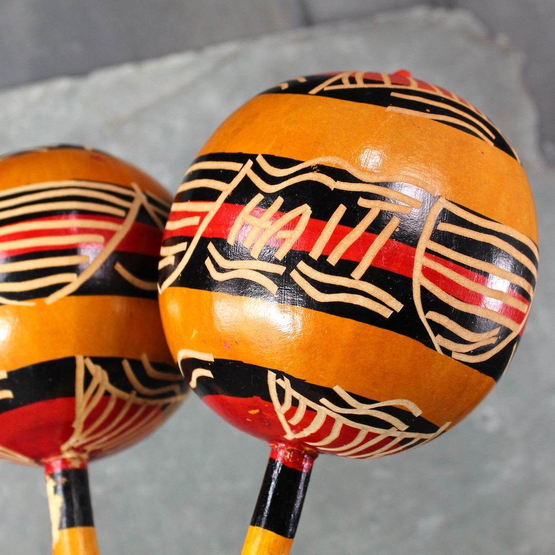 Vintage Haitian Maracas Hand Painted, Hand Carved | Set of 2 | Large ...