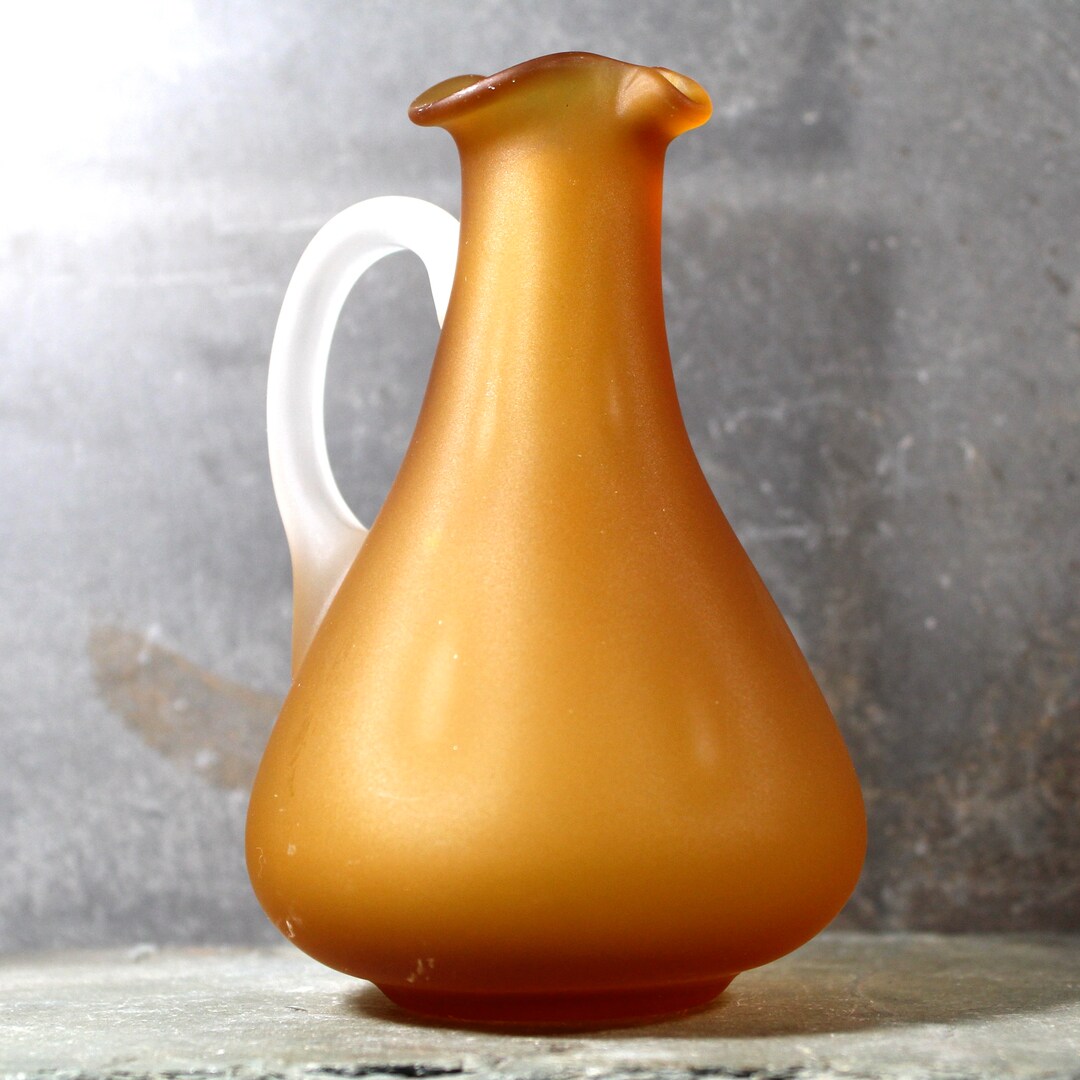 Vintage Pilgrim Glass Mini Pitcher | Frosted Glass Creamer | Amber ...