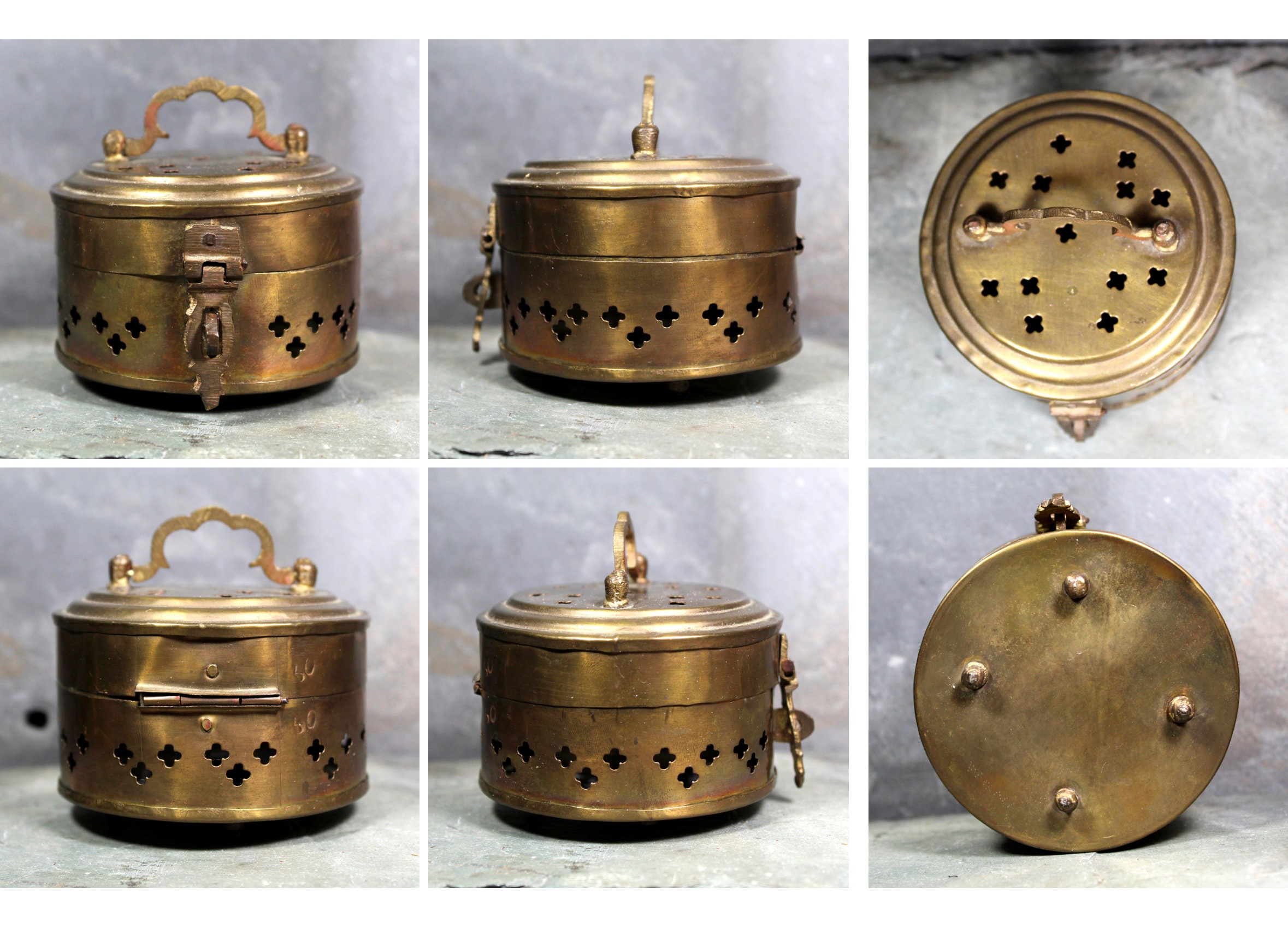 Vintage Brass Cricket Box Circular Pierced Brass Trinket Box | Etsy