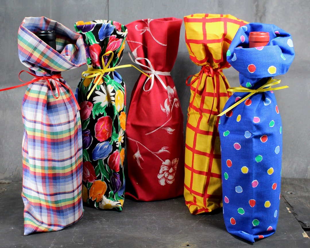 Set of 5 Reusable Wine Gift Bags Choose Your Set of Fabric Wine Gift ...