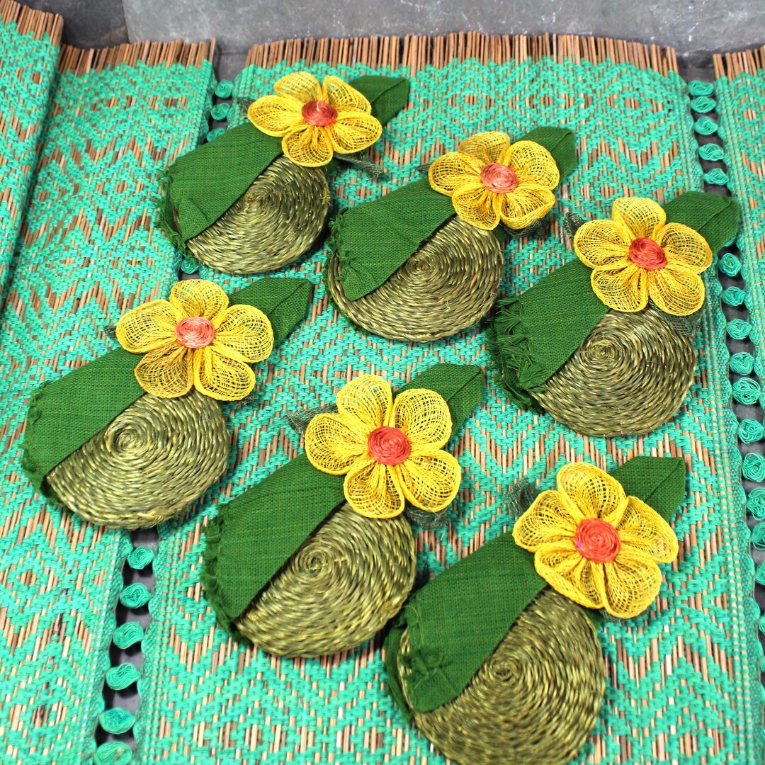 Vintage Mid Century Rattan Woven Table Runner With Coordinating Napkins ...
