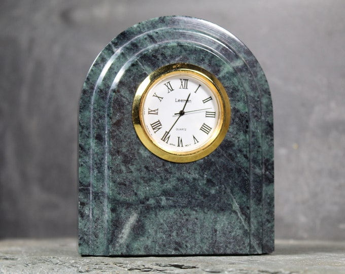 Vintage Leeman Quartz Clock | Green Marble Mantel Clock | Leeman ...