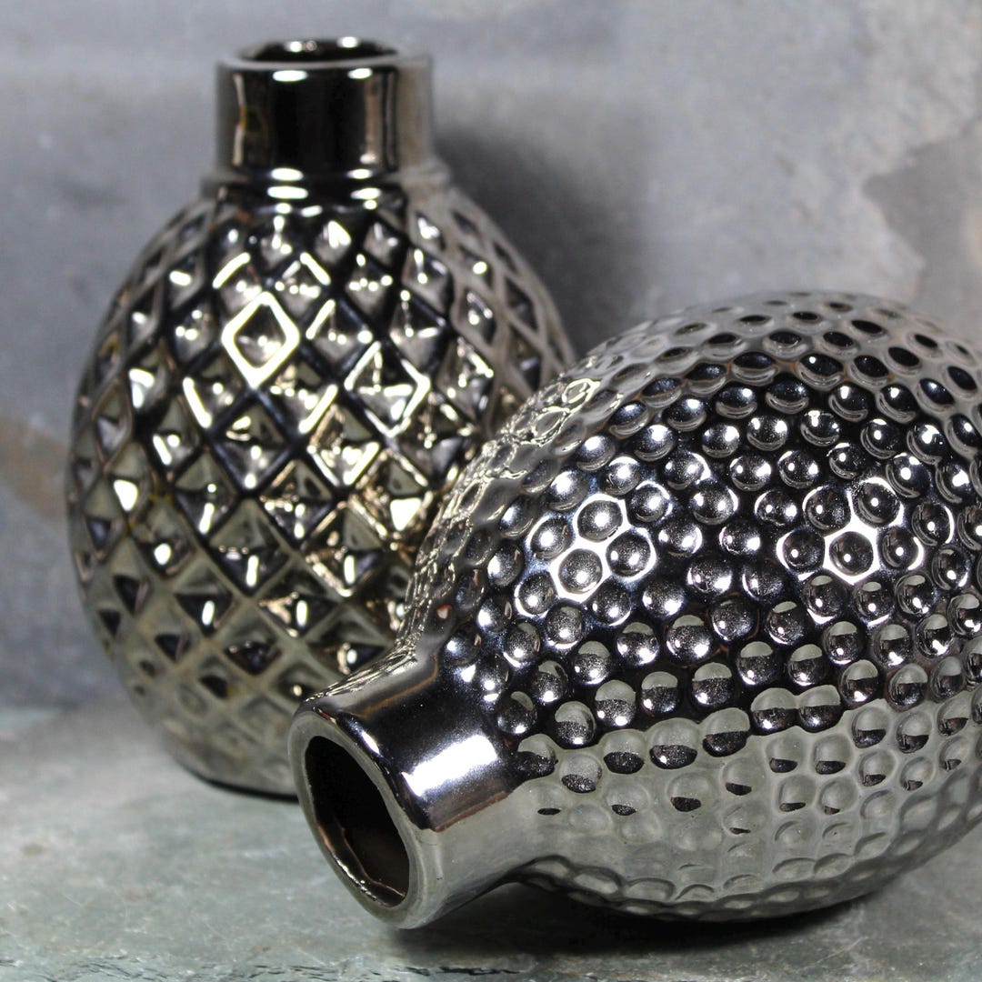 Silver Porcelain Textured Vases | Two Options | Mod Glam Pineapple ...